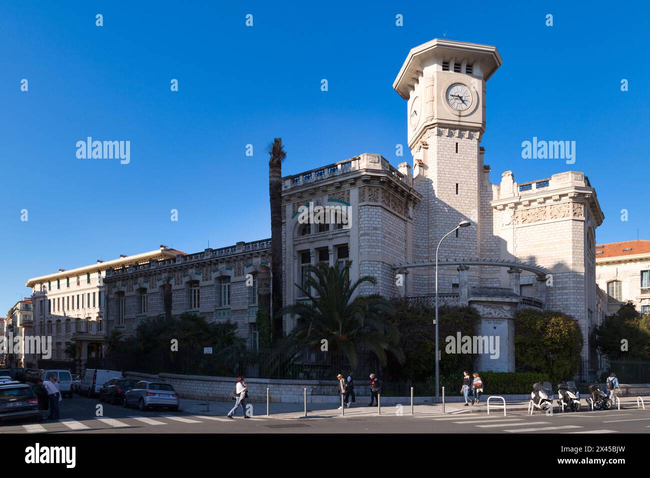 Nice, France - March 26 2019: Clock tower of the Massena high school in ...