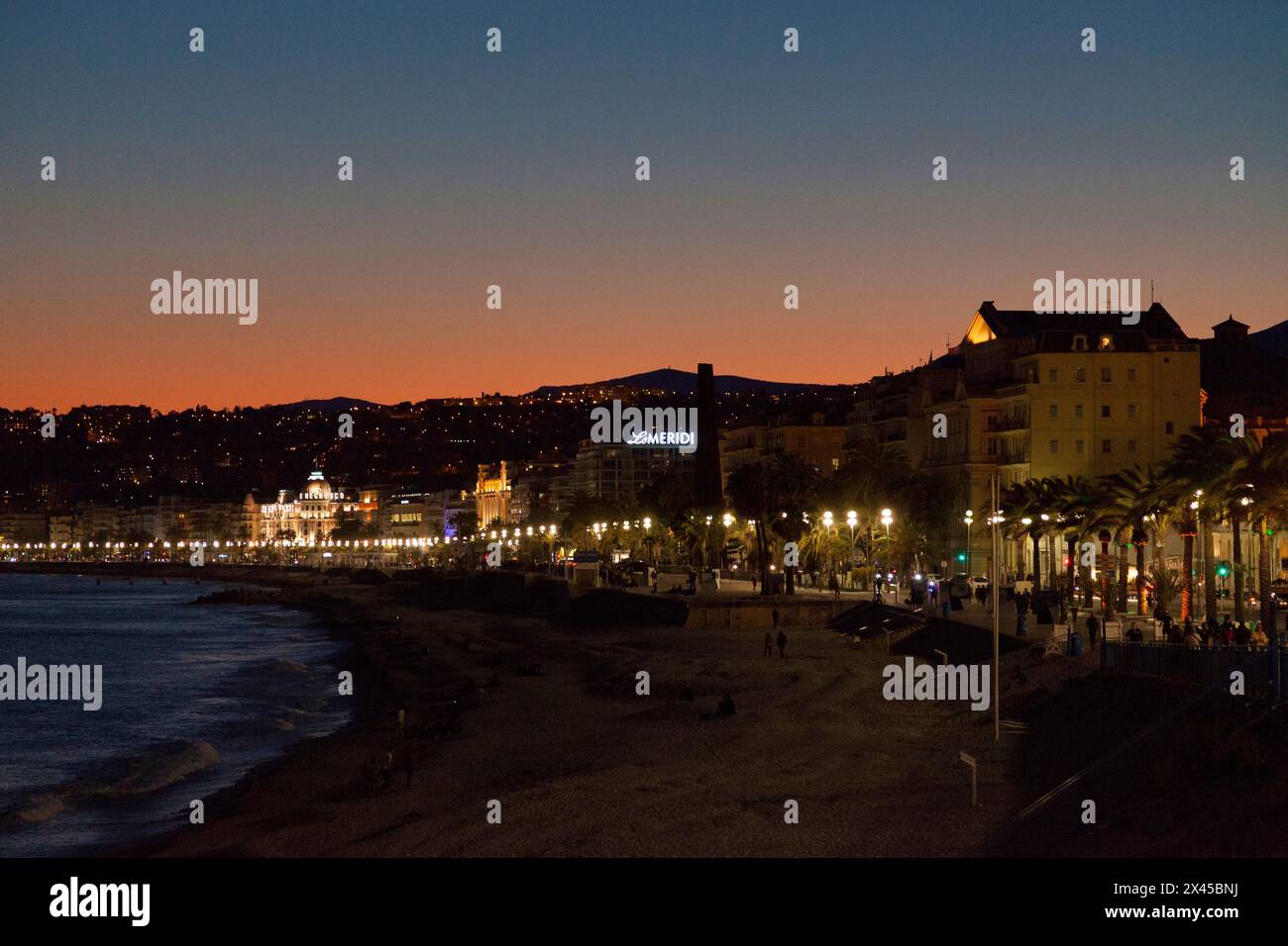 Nice, France - March 26 2019: Sunset of the Promenade des Anglais with ...