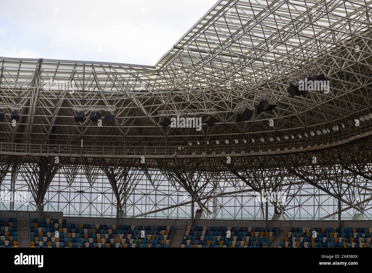 lights and speakers of sport stadium, Soccer football stadium roof ...