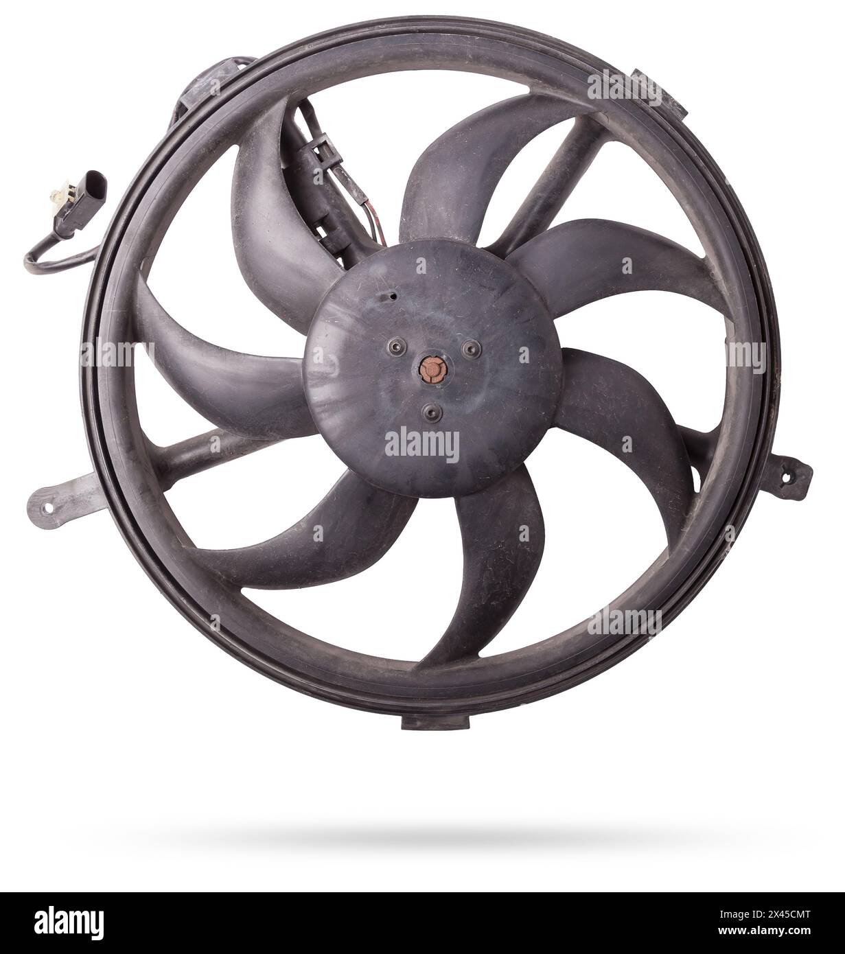 Car cooling fan with plastic blades radiator fan on white background ...