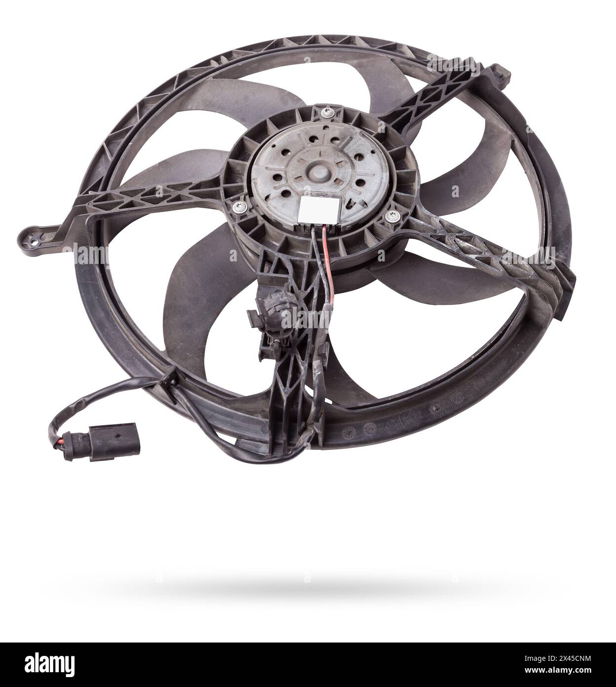 Car cooling fan with plastic blades radiator fan on white background ...