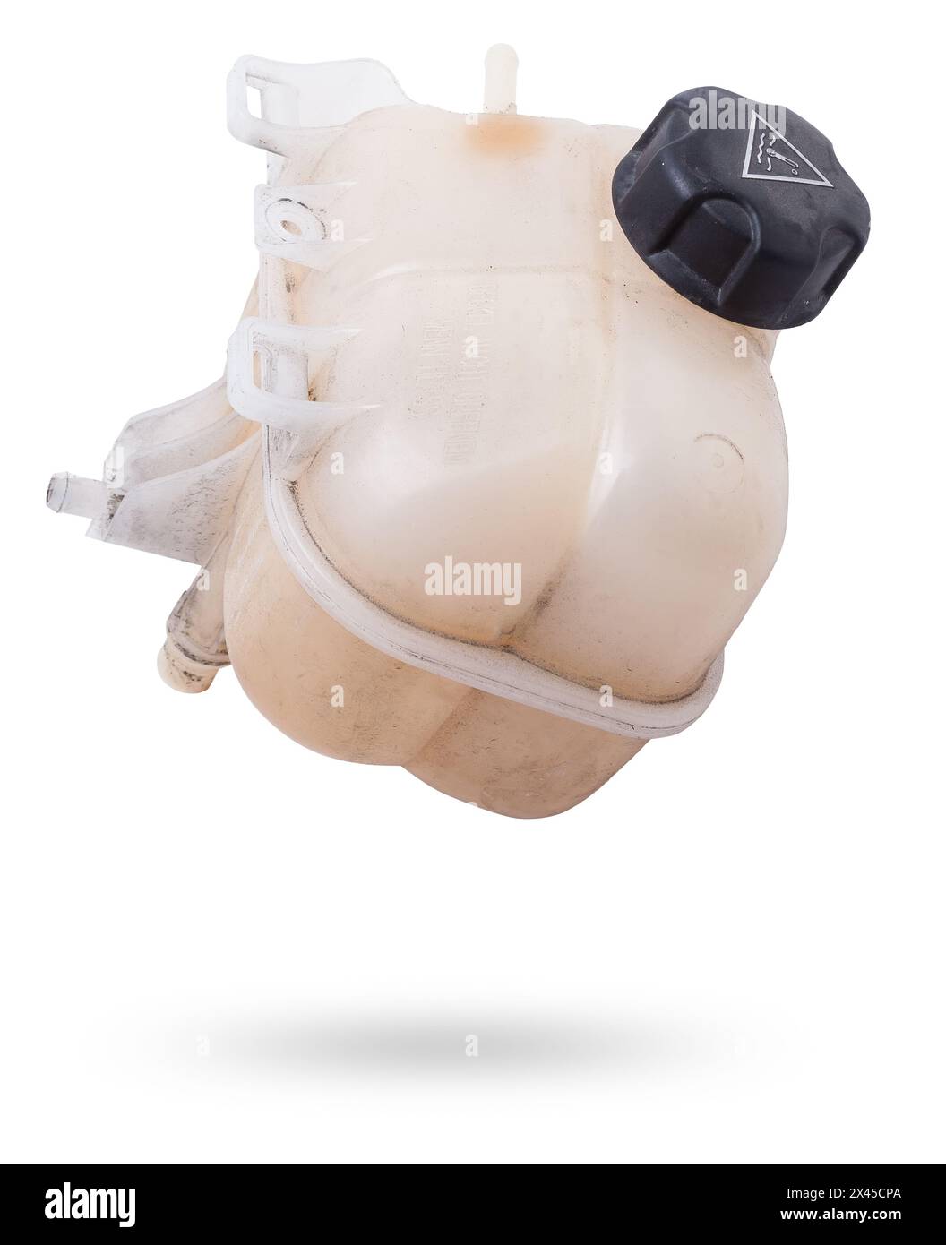 Coolant expansion tank white on an isolated background with black ...