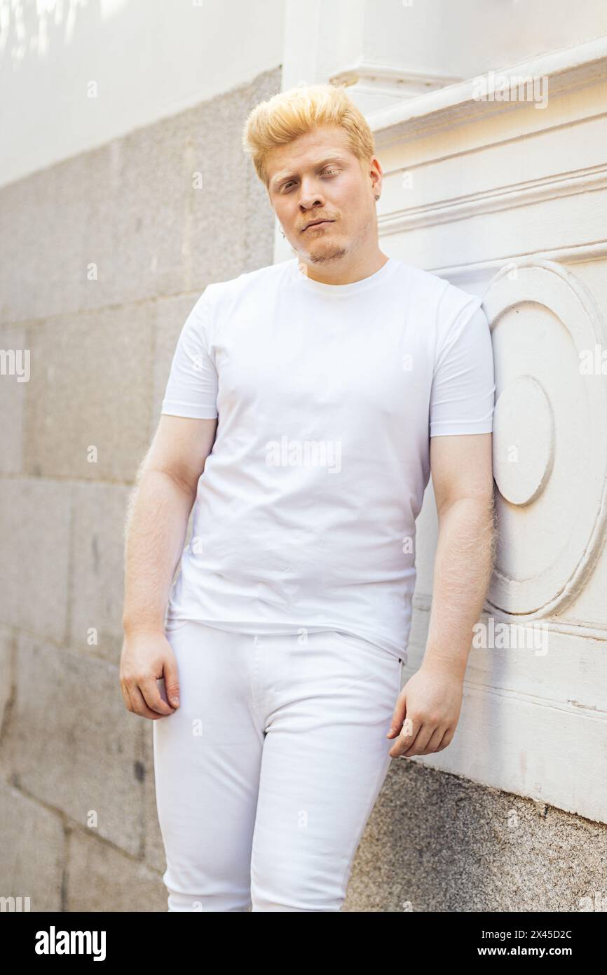 Close up portrait of the facial features of a Latino albino man. His ...