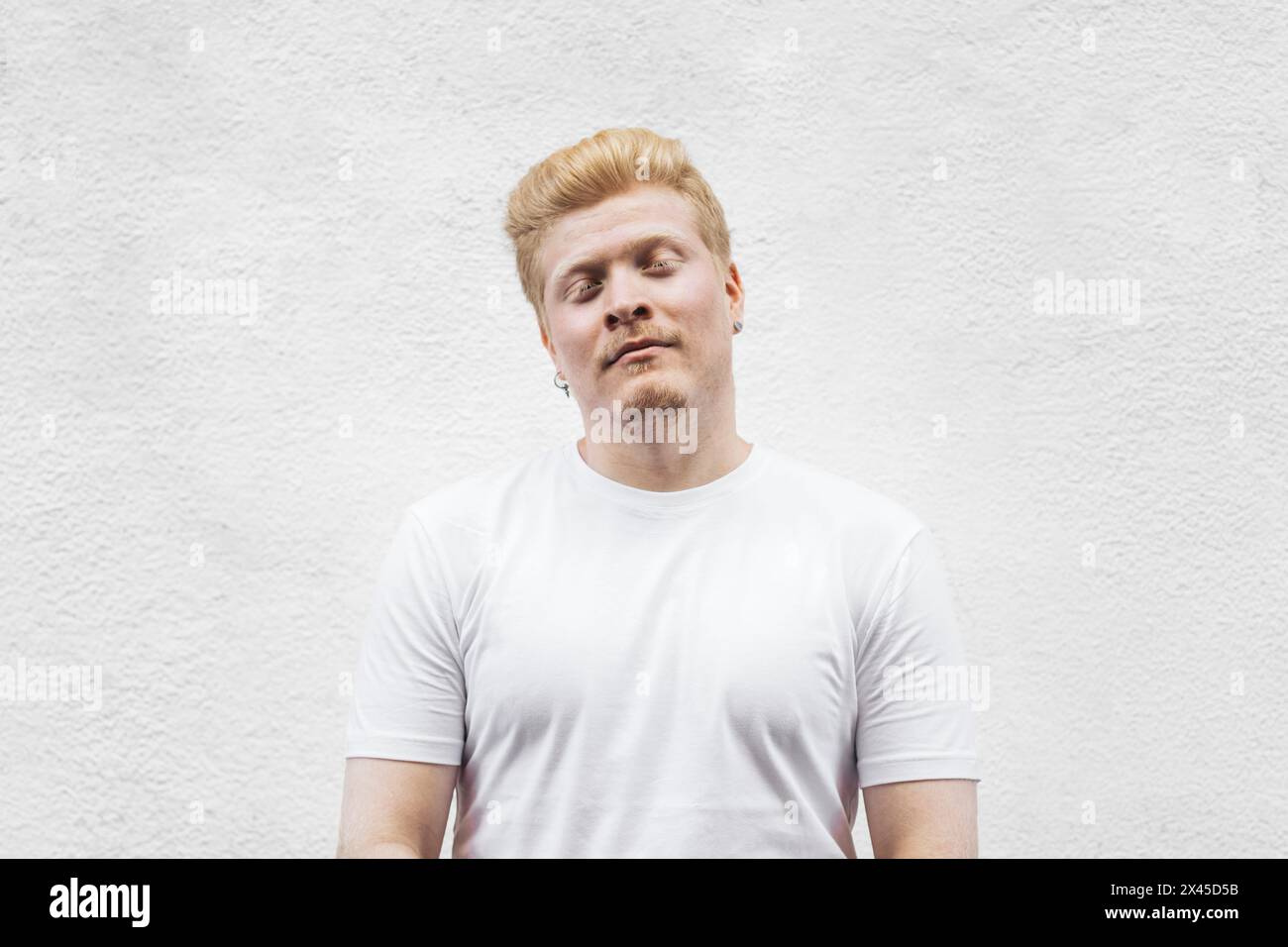 Close up portrait of the facial features of a Latino albino man. His ...