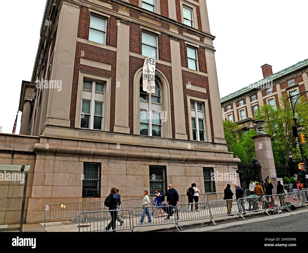 New York, United States. 29th Apr, 2024. A Free Palestine banner hangs ...