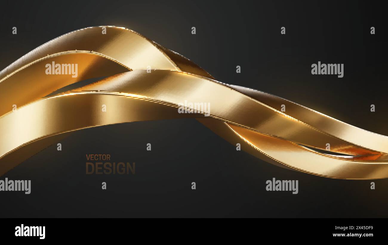 Golden intertwined shapes. Twisted strokes. Abstract luxurious ...