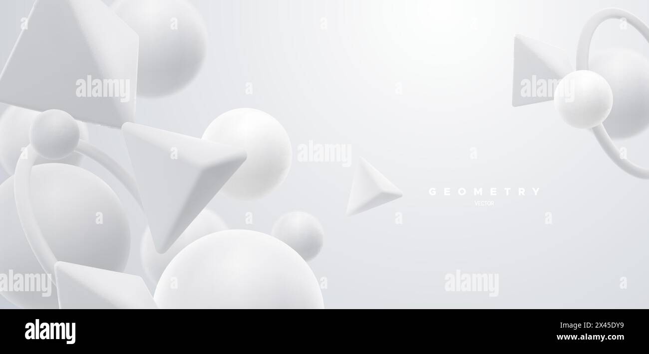 White geometric shapes backdrop. Abstract light background. Vector 3d ...