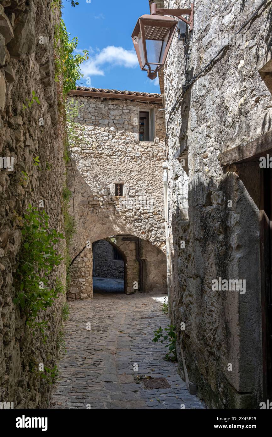 Panoramic View of a typical white Occitan stone passage of the Village ...