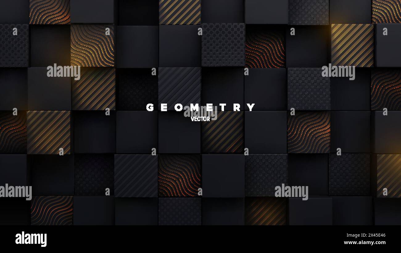 Black mosaic background. Random cubes backdrop. Vector geometric ...