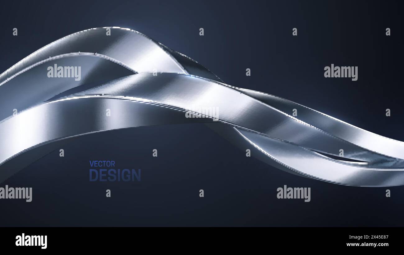 Silver intertwined shapes. Twisted metallic strokes. Abstract luxurious ...