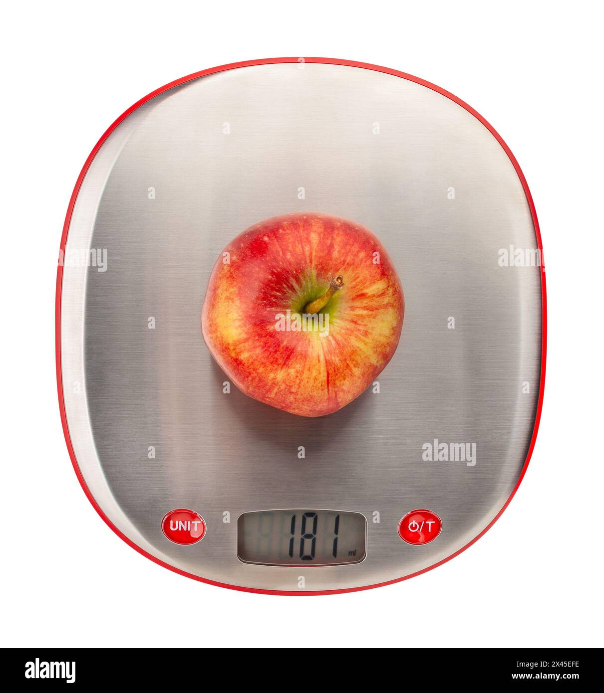 apple on kitchen scales path isolated on white top view Stock Photo - Alamy