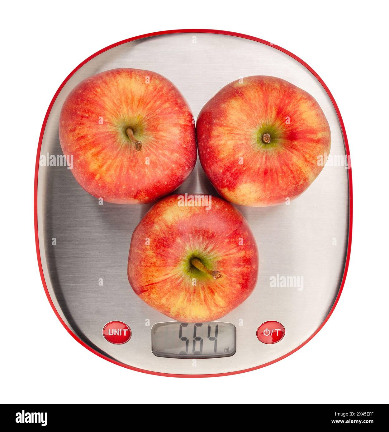 apple on kitchen scales path isolated on white top view Stock Photo - Alamy