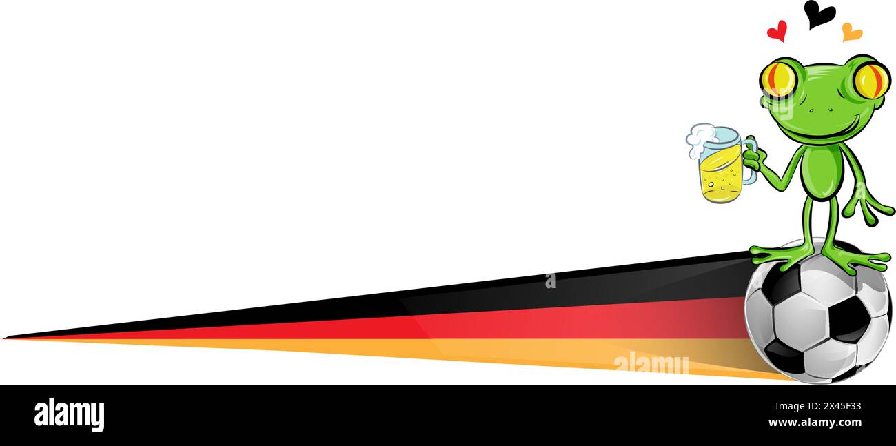 happy frog cartoon with glass of beer on german flag. vector ...