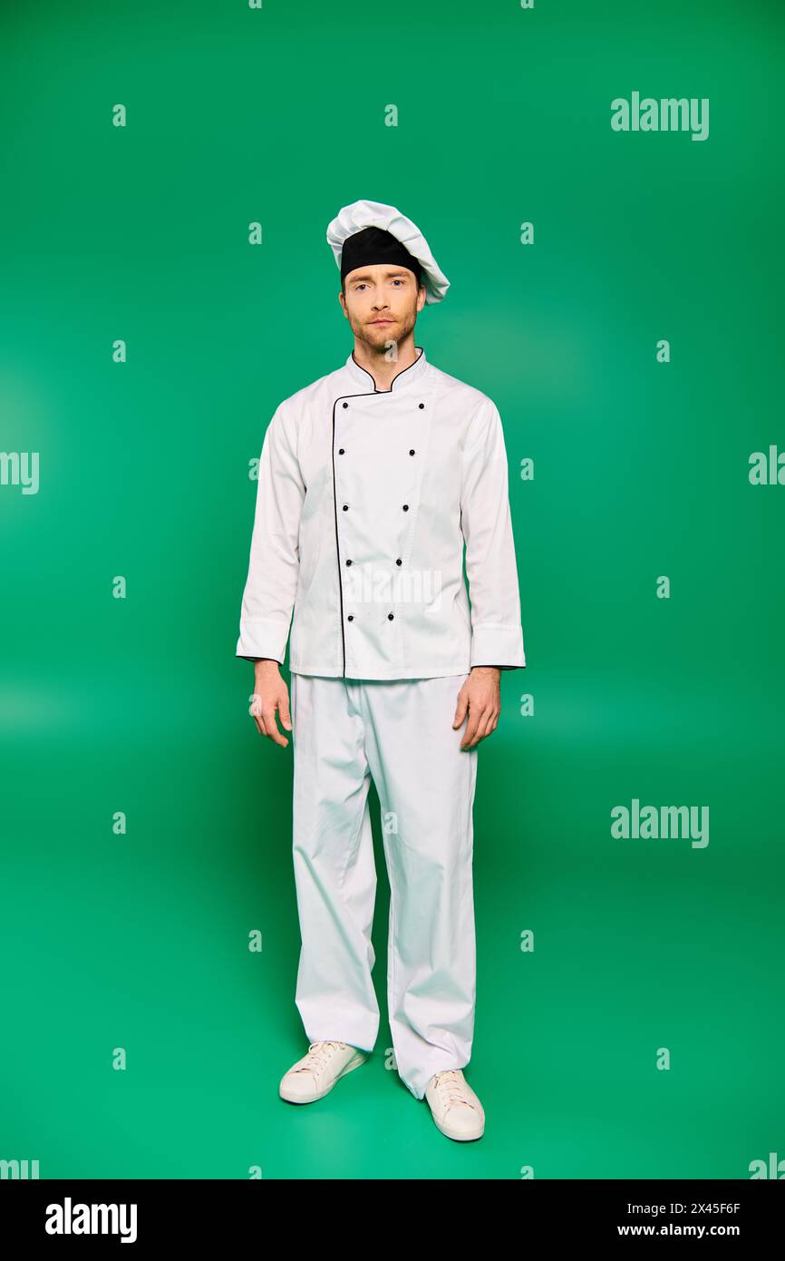Handsome male chef in white uniform standing confidently against a ...