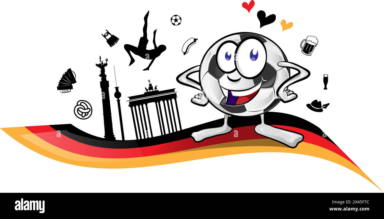 Germany flag with soccer ball mascot cartoon and symbols . vector ...