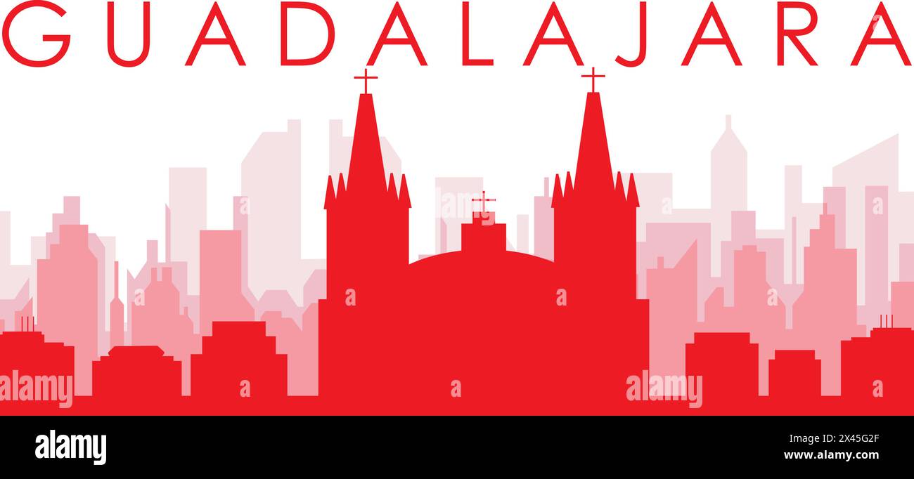 Red panoramic city skyline poster of GUADALAJARA, MEXICO Stock Vector ...