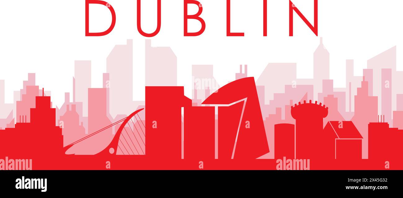 Red panoramic city skyline poster of DUBLIN, IRELAND Stock Vector Image ...