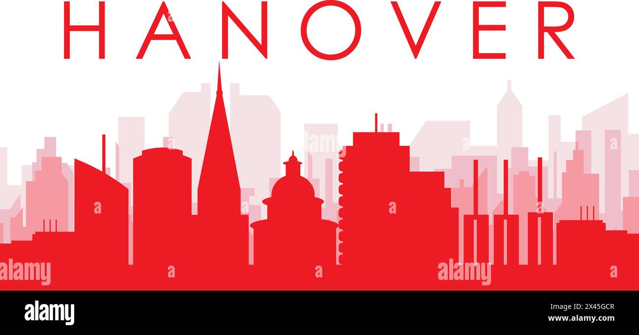 Red panoramic city skyline poster of HANOVER, GERMANY Stock Vector ...