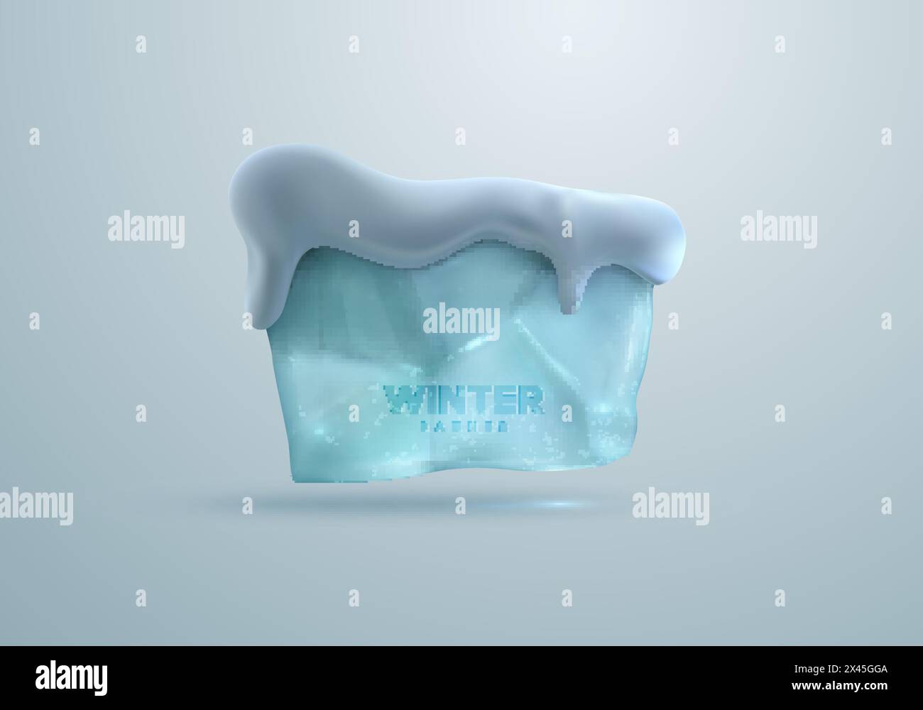Ice block banner with snow cap. Vector 3d illustration. Winter ...
