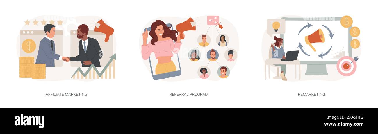 Internet promotion strategy isolated concept vector illustration set ...