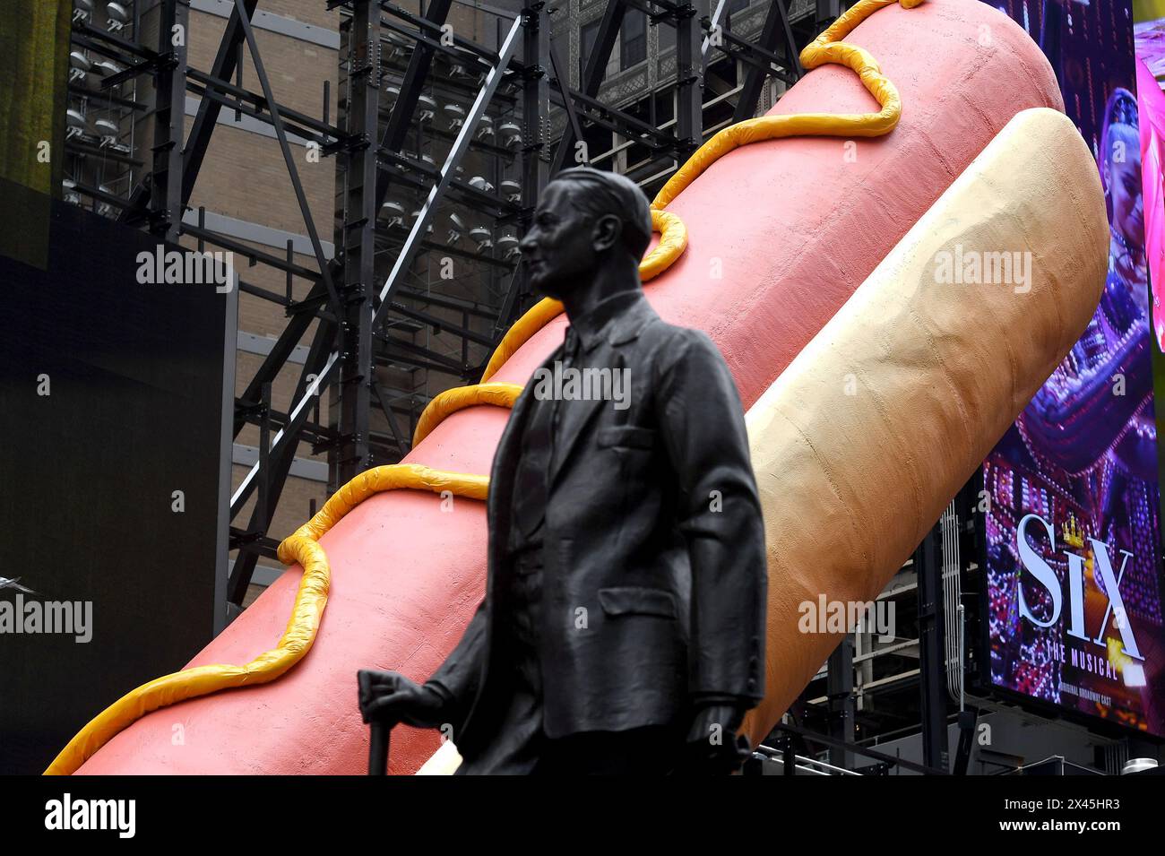 New York, USA. 30th Apr, 2024. View of the world's largest hot dog ...
