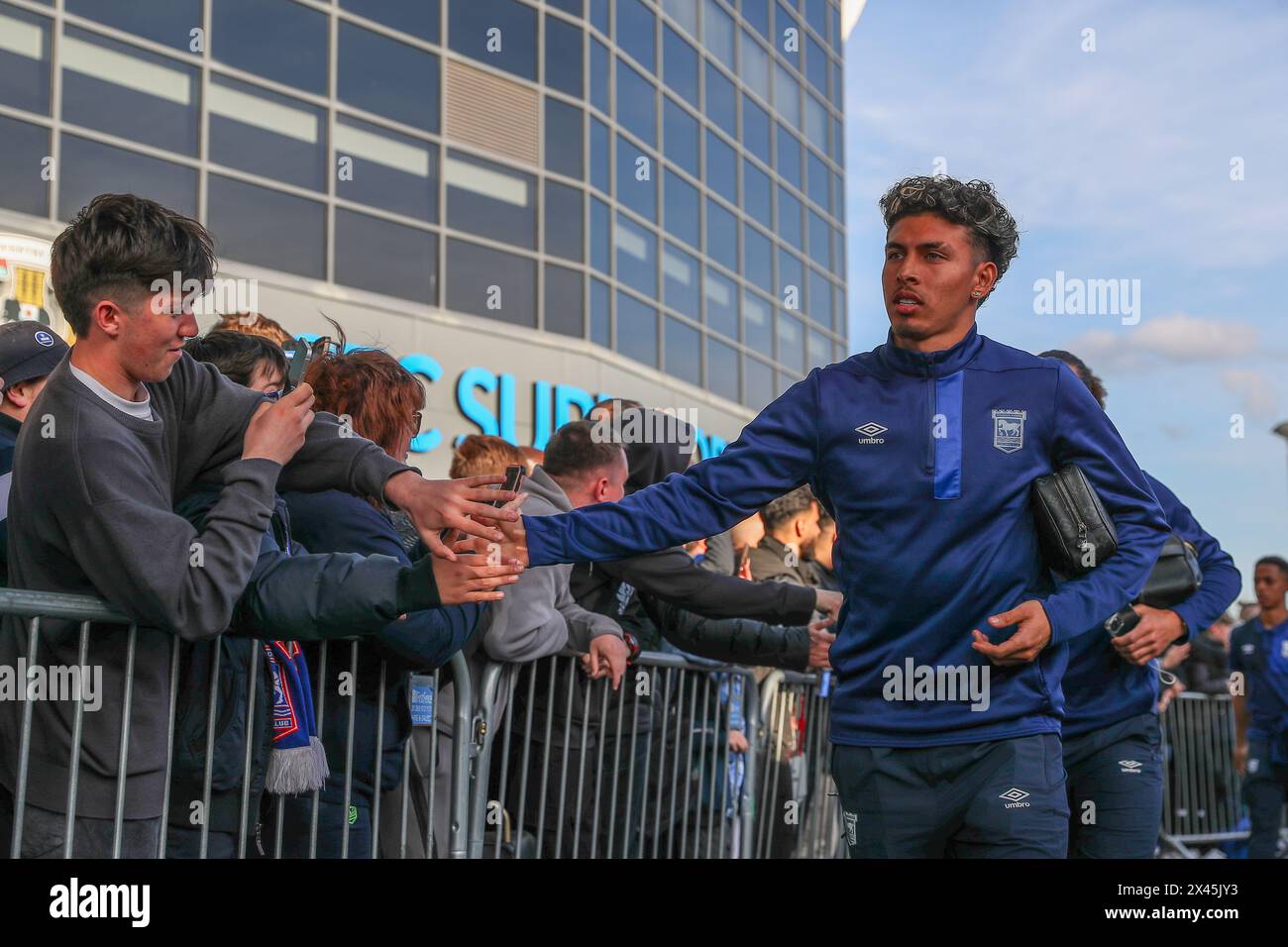 Jeremy Sarmiento of Ipswich Town arrives during the Sky Bet ...