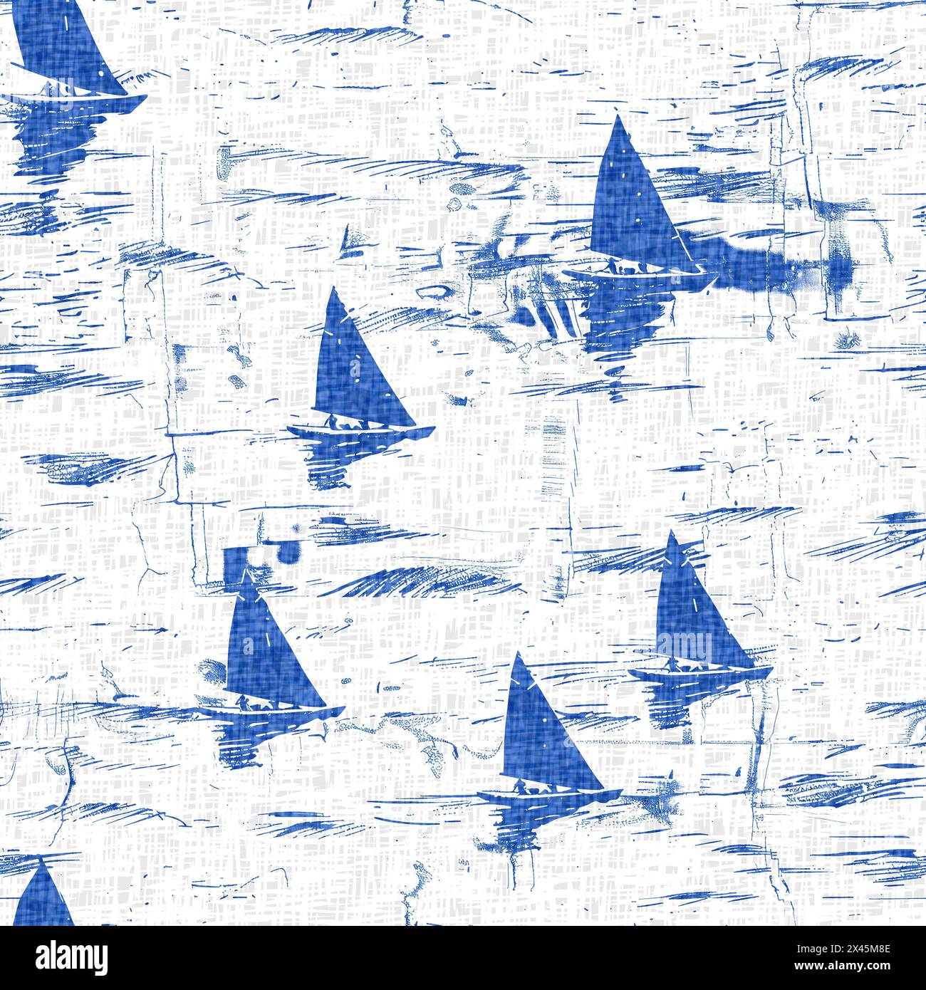 Coastal sail boat in azure ocean blue seamless background. Modern ...
