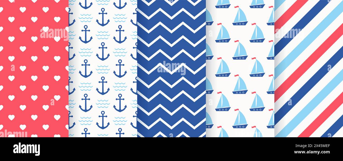 Nautical seamless pattern. Marine sea background with anchor, sailboat ...