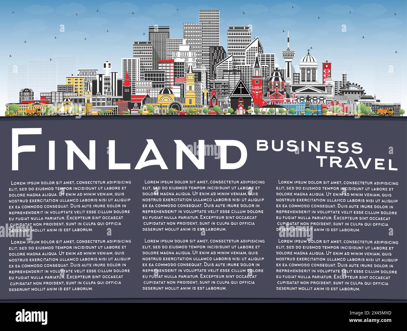 Finland city skyline with gray buildings, blue sky and copy space ...