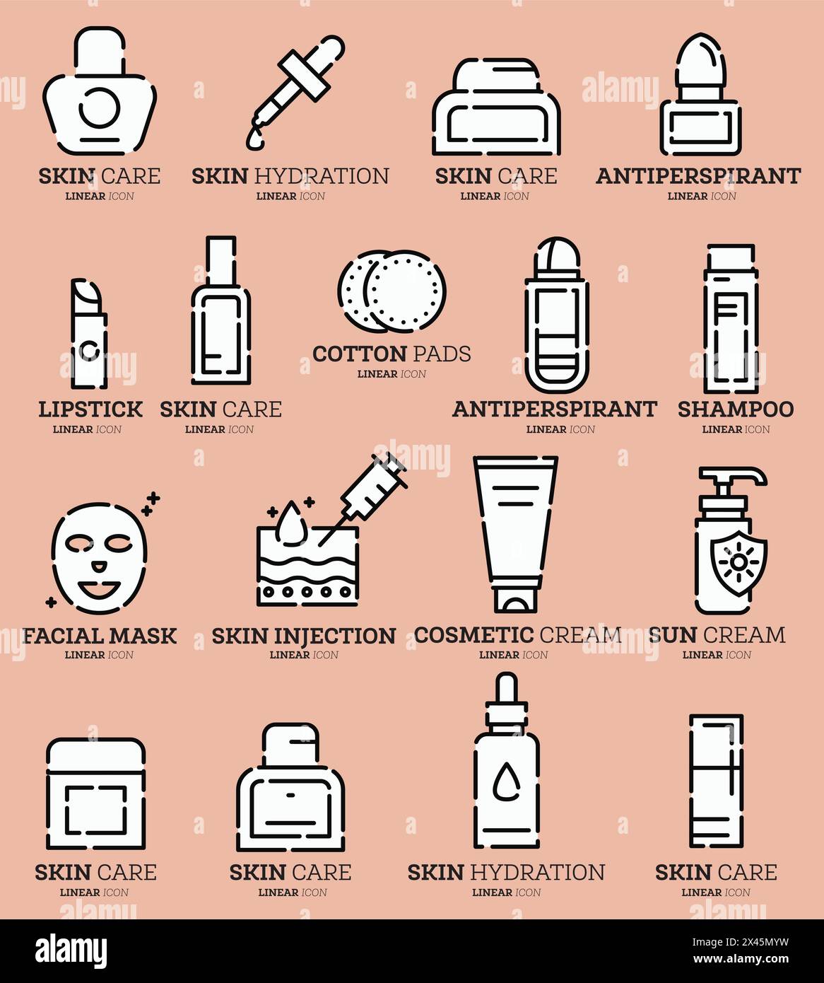 Skin care routine icons set. Linear icon. Vector illustration. Personal ...