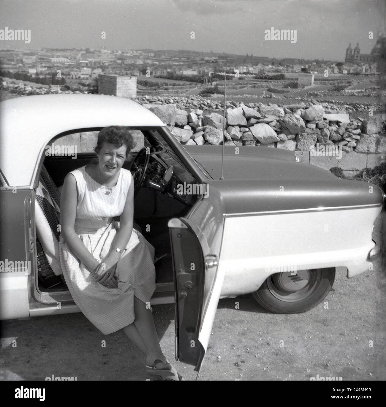 1960s, crete?, right-hand drive car, lady, malta Stock Photo - Alamy