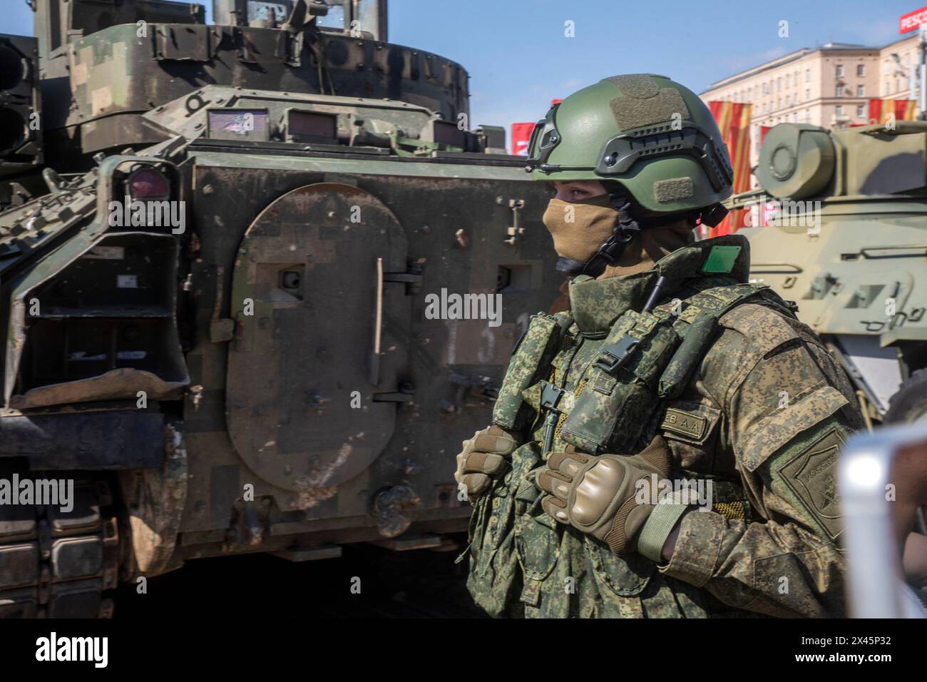 Moscow, Russia. 30th of April, 2024. Russian soldiers guard an area ...