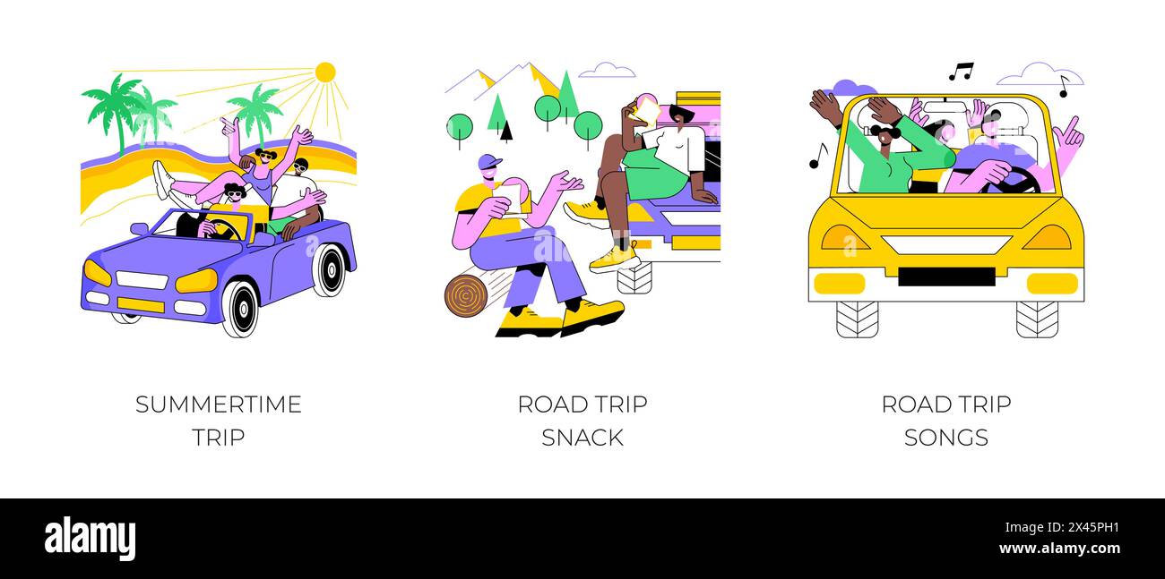 Summer road trip isolated cartoon vector illustrations Stock Vector ...