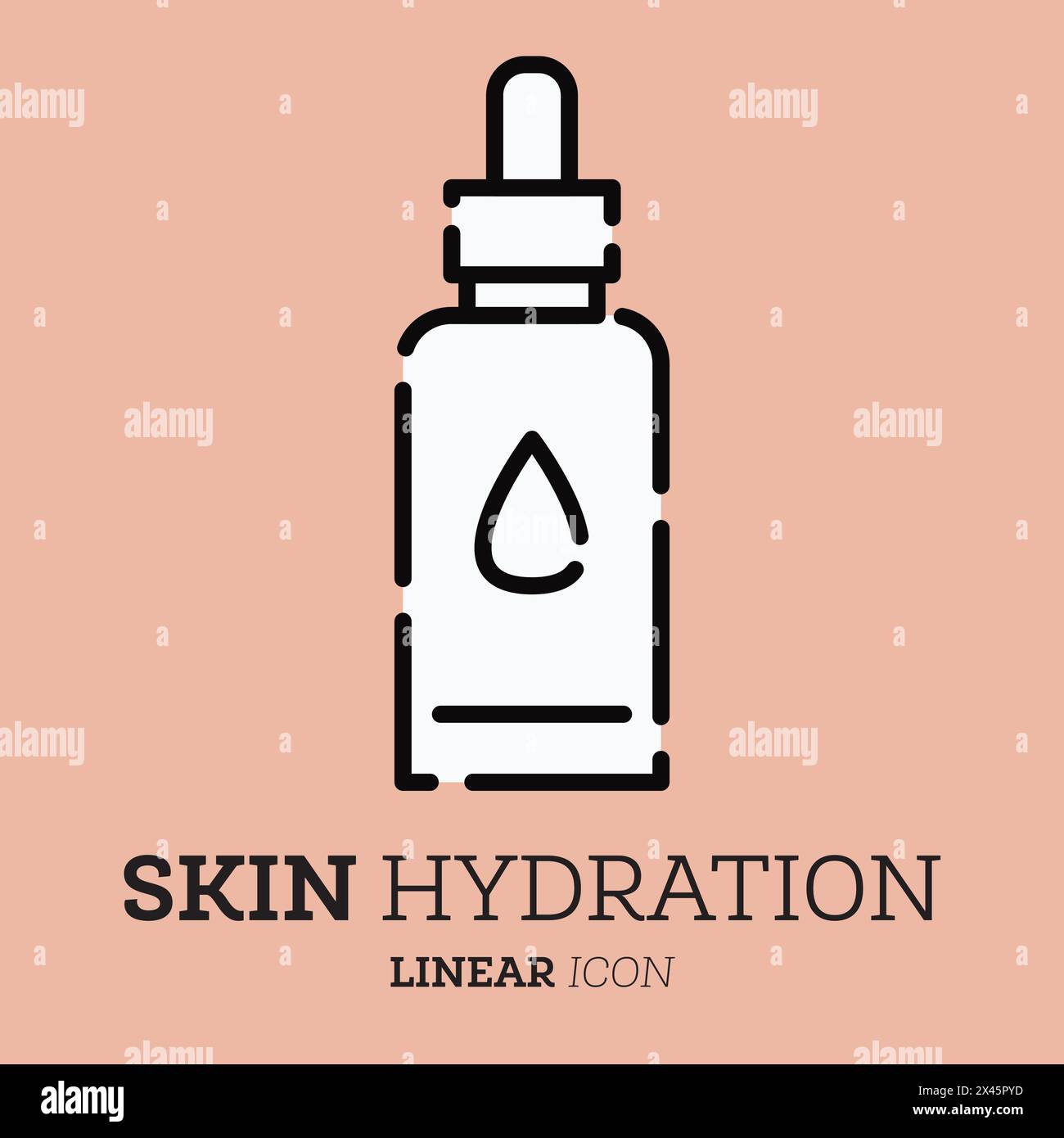 Cosmetic bottle with pipette. Linear icon. Vector illustration. Personal care product. Skin ...