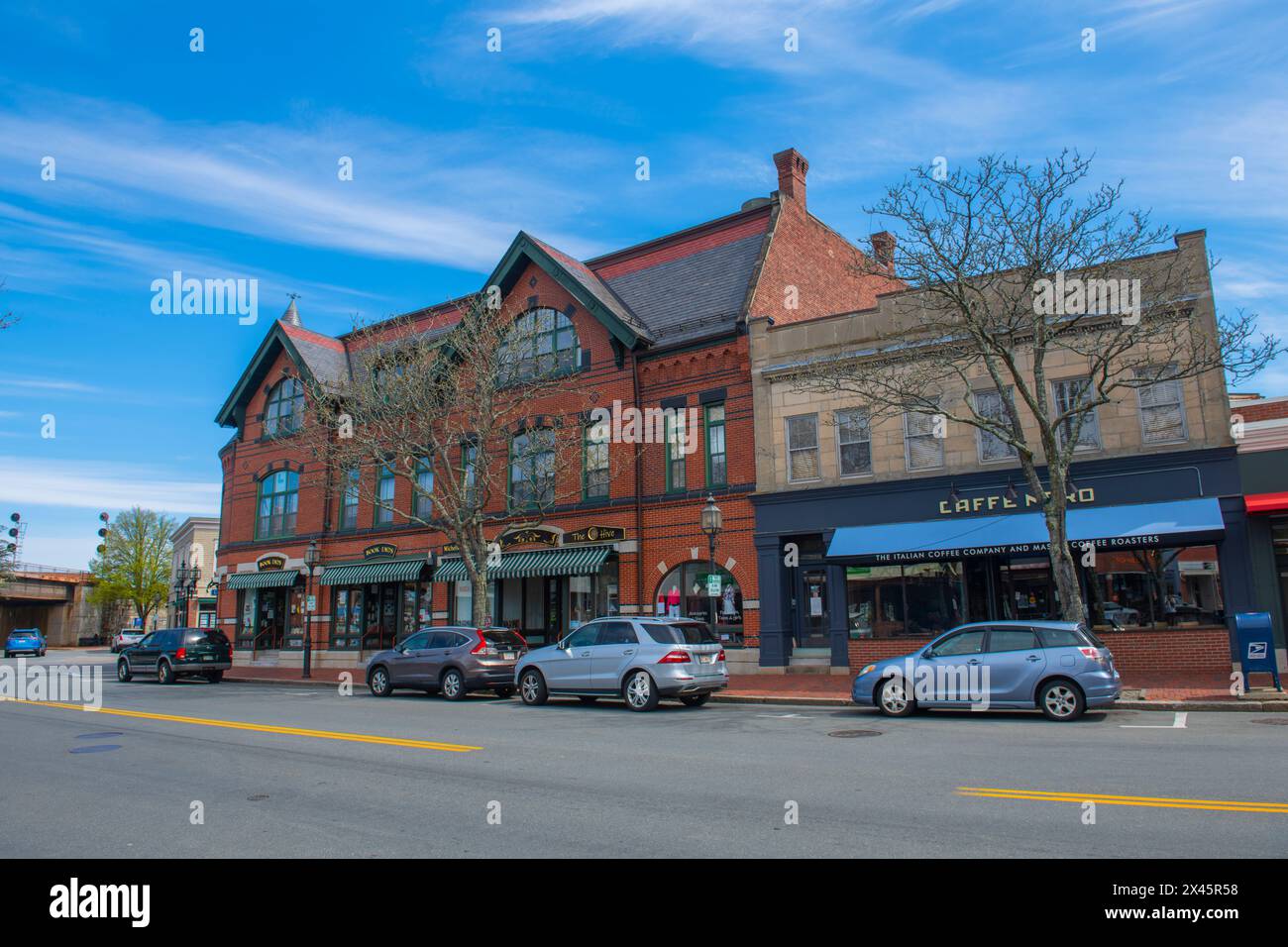 Historic commercial buildings on Main Street in historic town center of ...