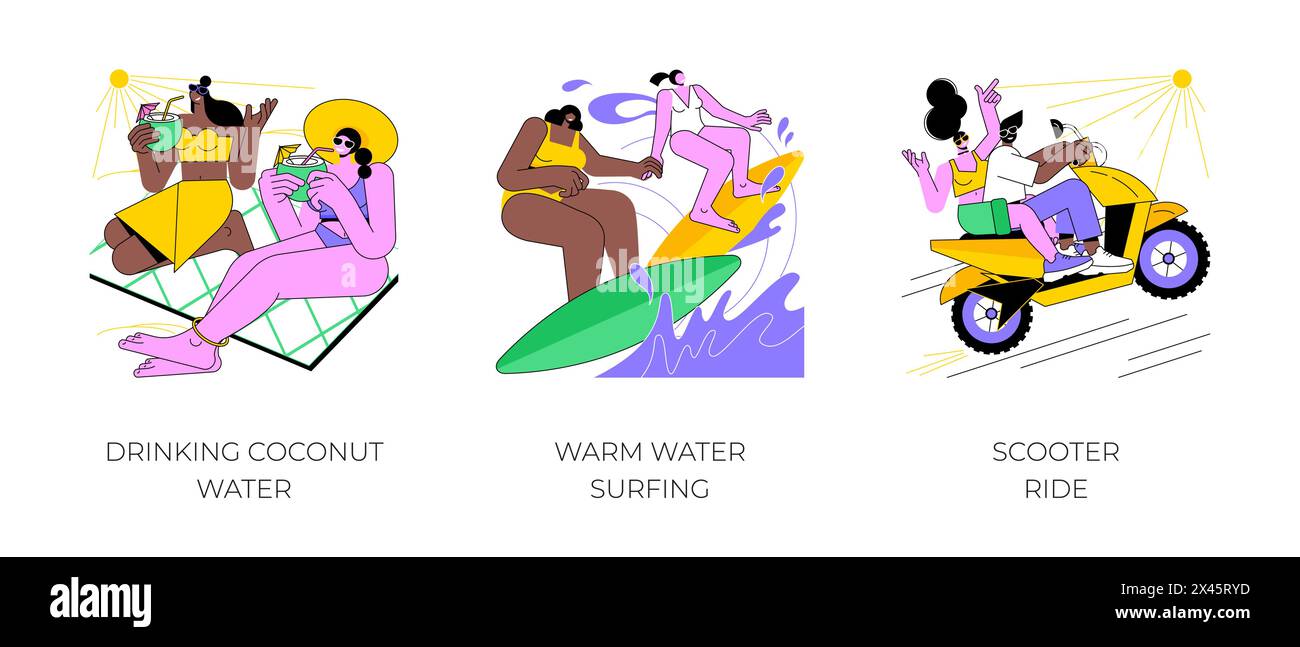 Summer holiday activities isolated cartoon vector illustrations Stock ...