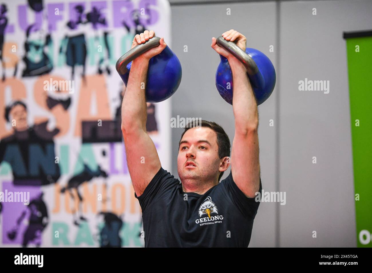 Australian Kettlebell athlete Joshua Harvey is seen in action during ...