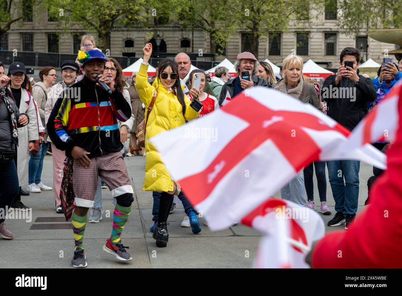 London. UK- 04.21.2024. Dancing and flag waving at the St. George's Day ...