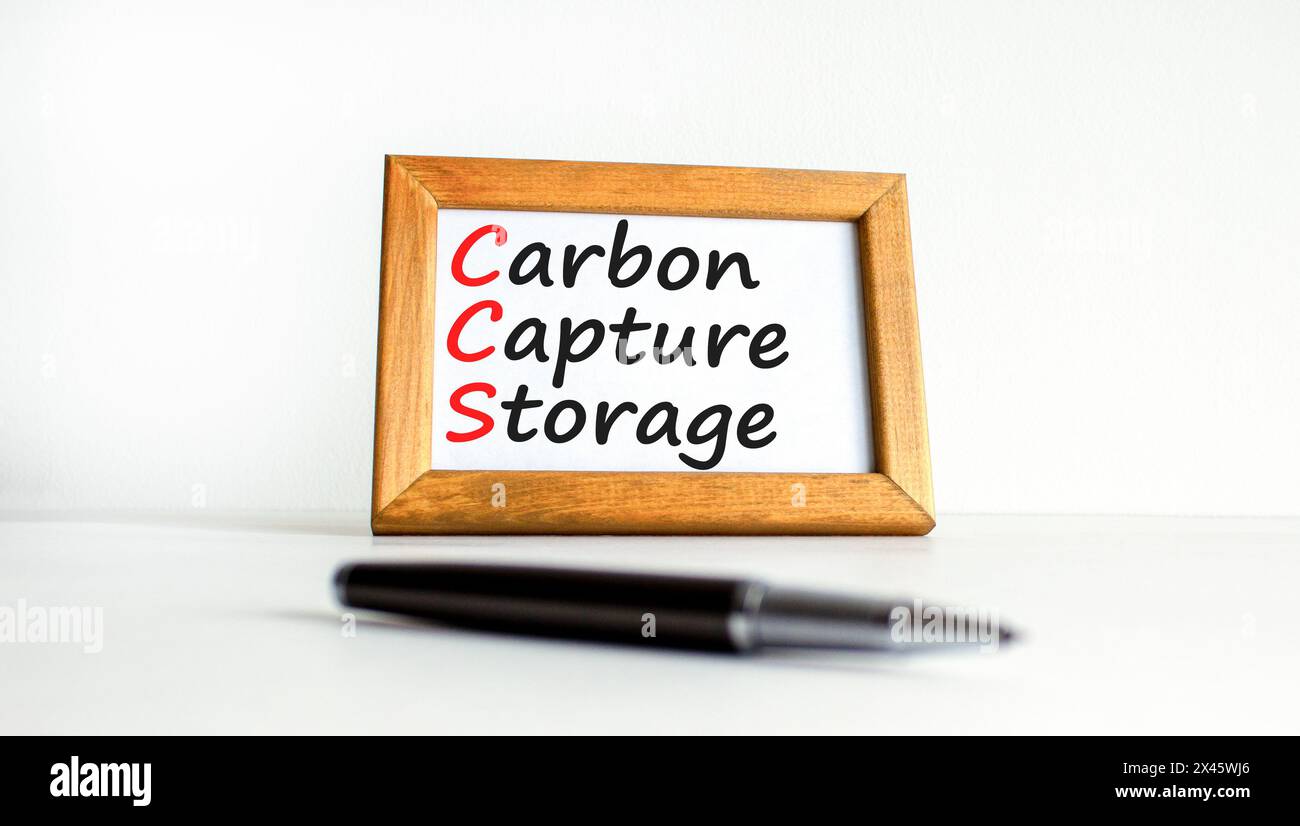 CCS Carbon capture storage symbol. Concept words CCS Carbon capture storage on beautiful wooden ...