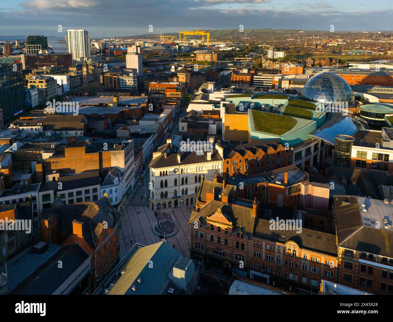 Aerial views over Belfast city centre Stock Photo - Alamy