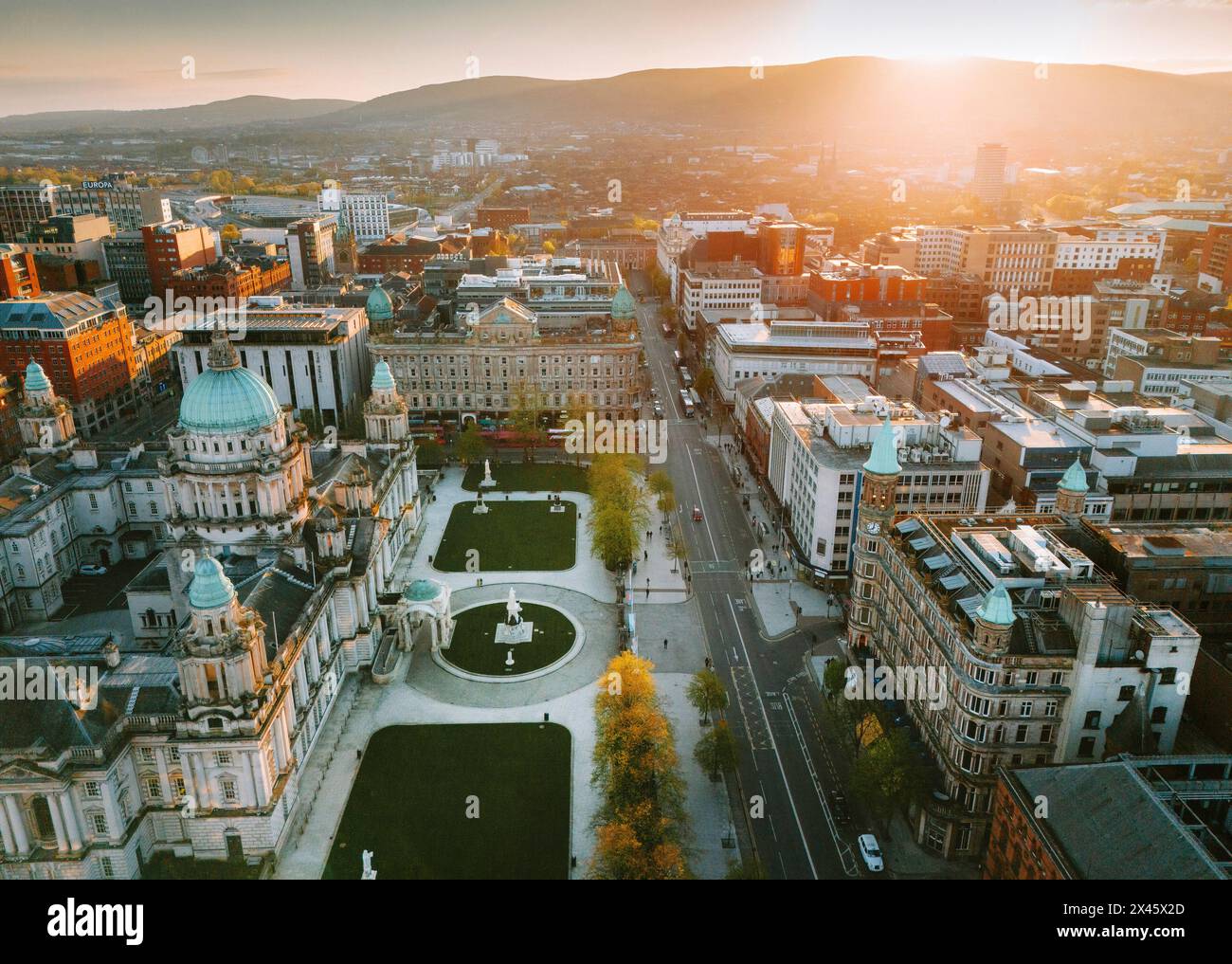 Aerial views over Belfast city centre Stock Photo - Alamy