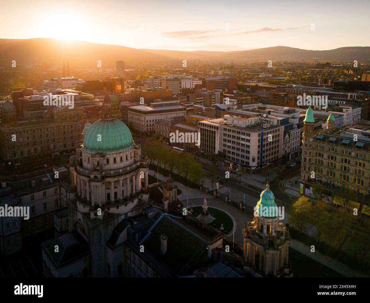 Aerial views over Belfast city centre Stock Photo - Alamy