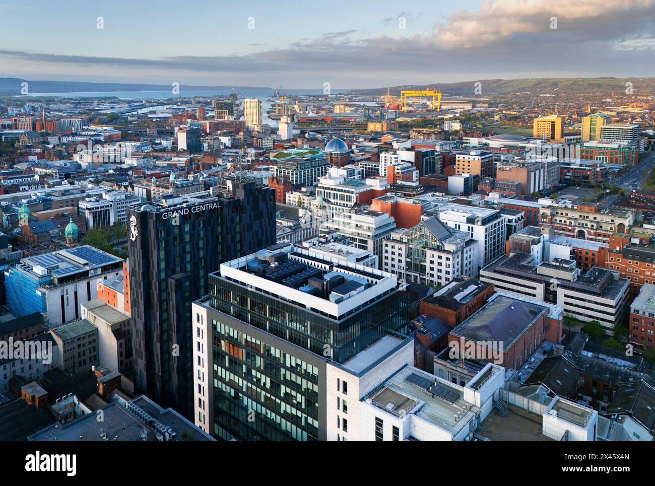 Aerial views over Belfast city centre Stock Photo - Alamy