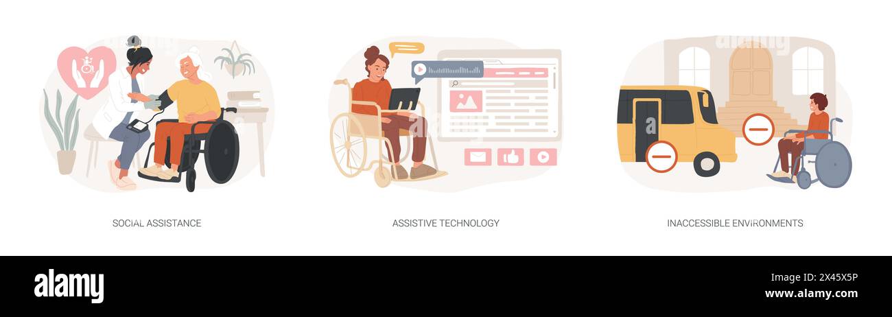 Help for disabled person isolated concept vector illustration set Stock ...