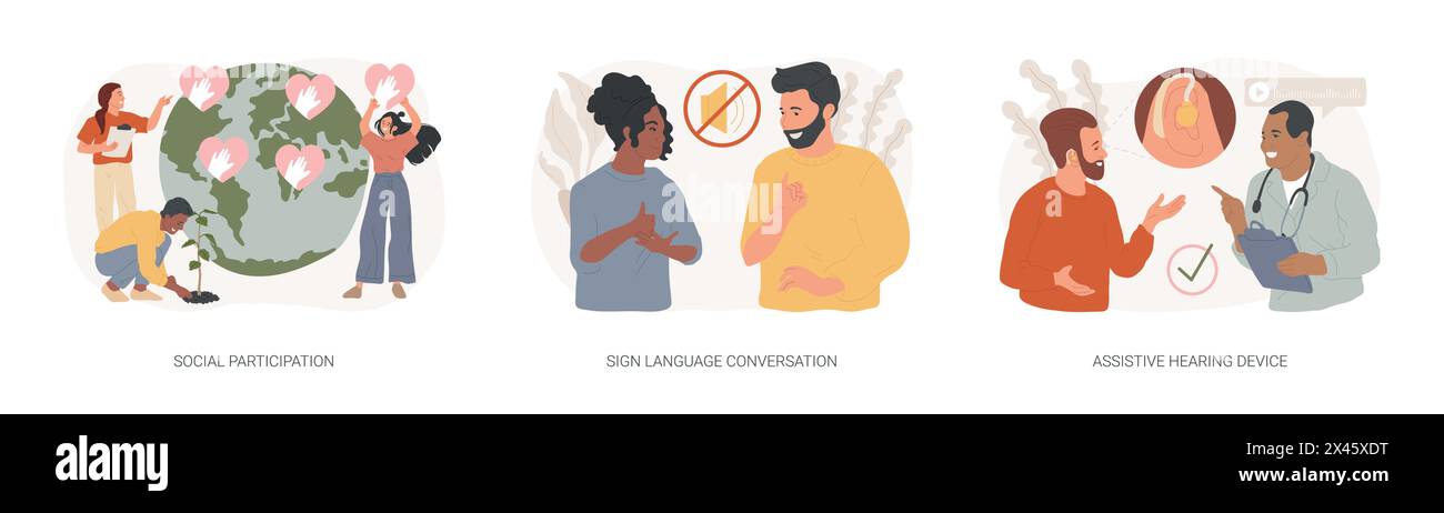 Social engagement isolated concept vector illustration set Stock Vector ...