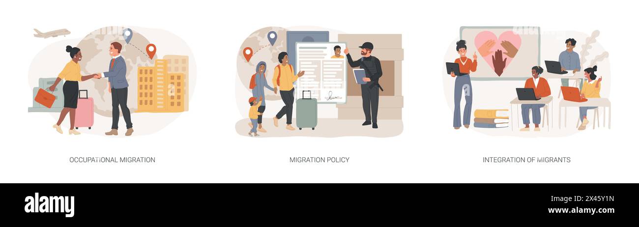 Movement of people isolated concept vector illustration set Stock ...