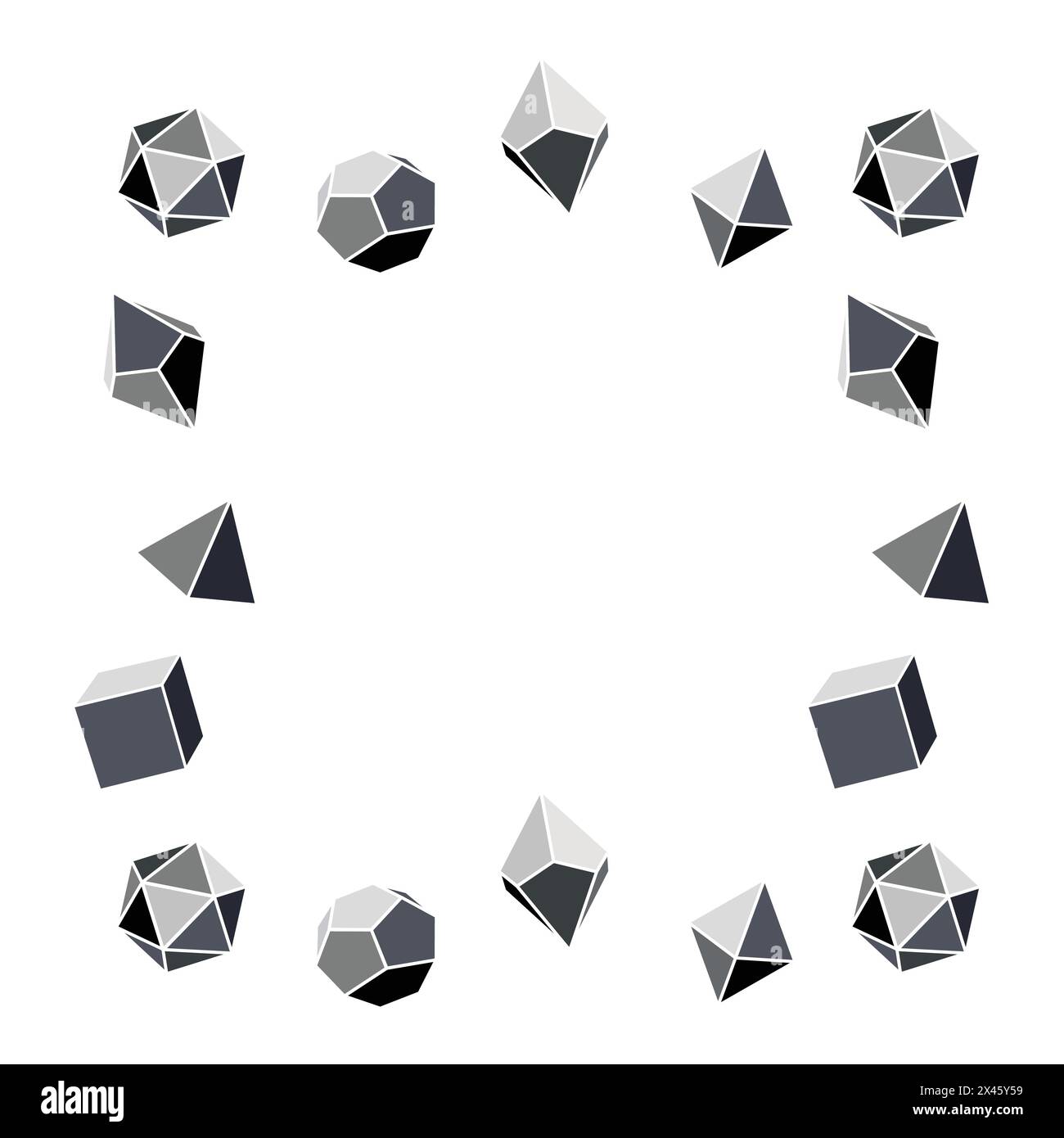 Square grayscale dice frame for DND RPGs with four, six, eight, twelve ...