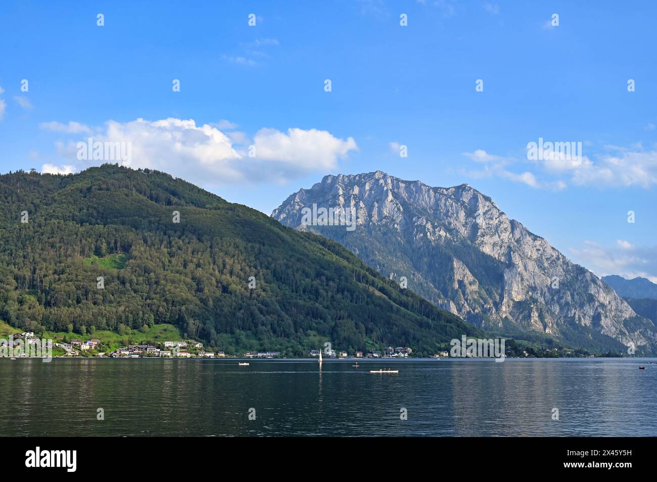 Lake Traun Traunsee and mountains landscapes Austria summertime Stock ...