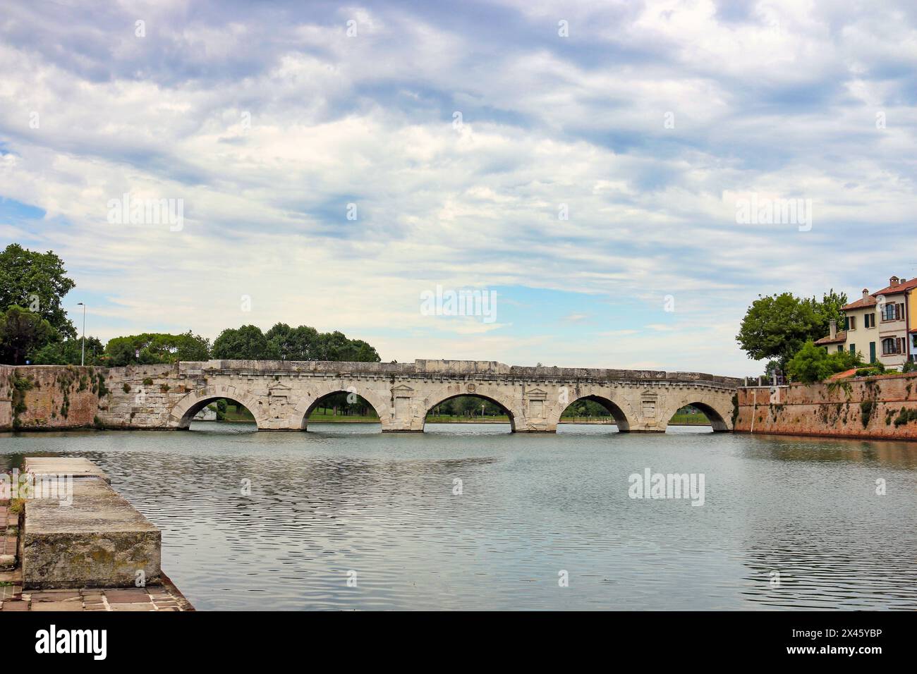 Ancient stone Tiberius bridge in Rimini Italy Stock Photo - Alamy