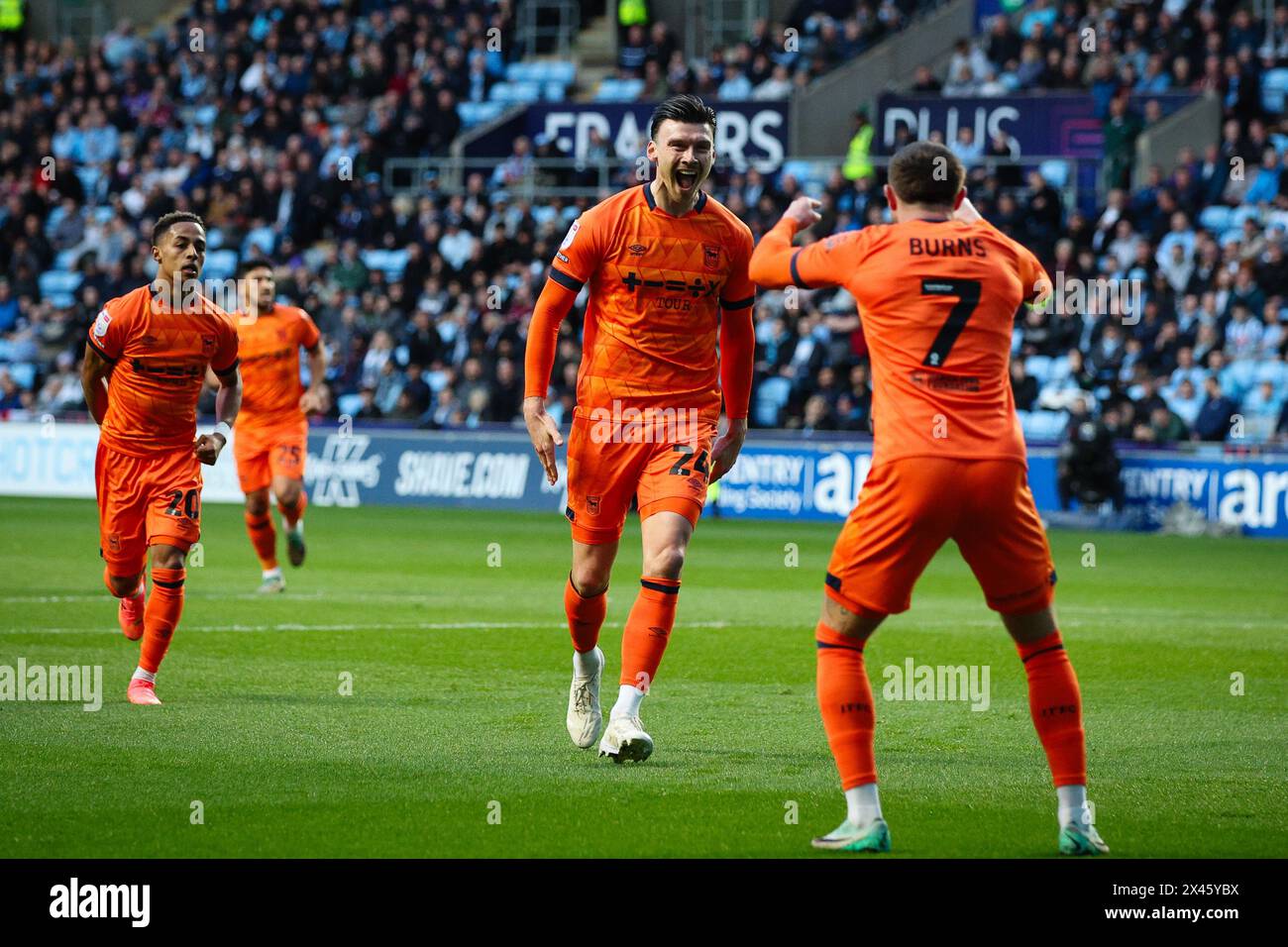 COVENTRY, UK - 30th Apr 2024: Kieffer Moore of Ipswich Town celebrates ...